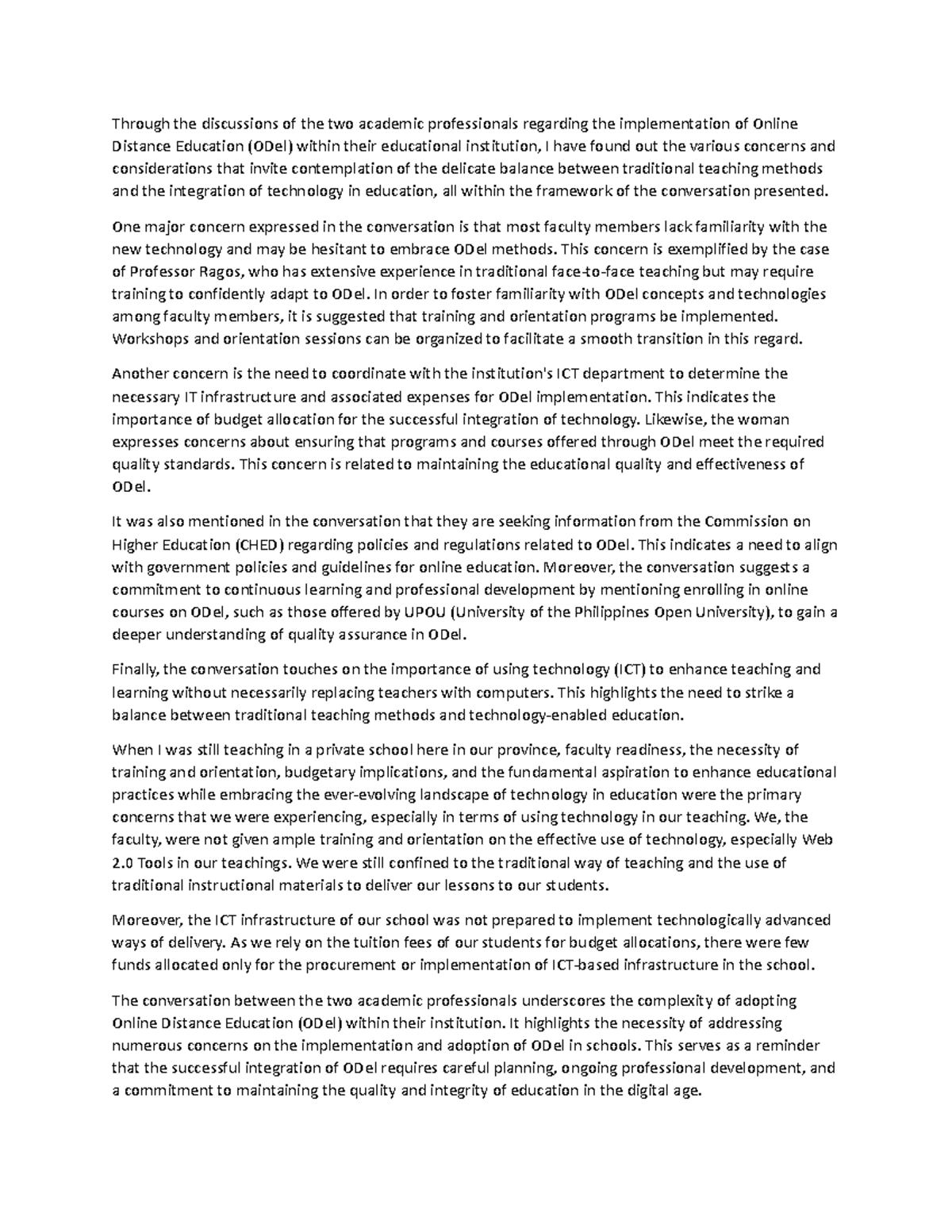 Reflection Conversation - Through the discussions of the two academic ...