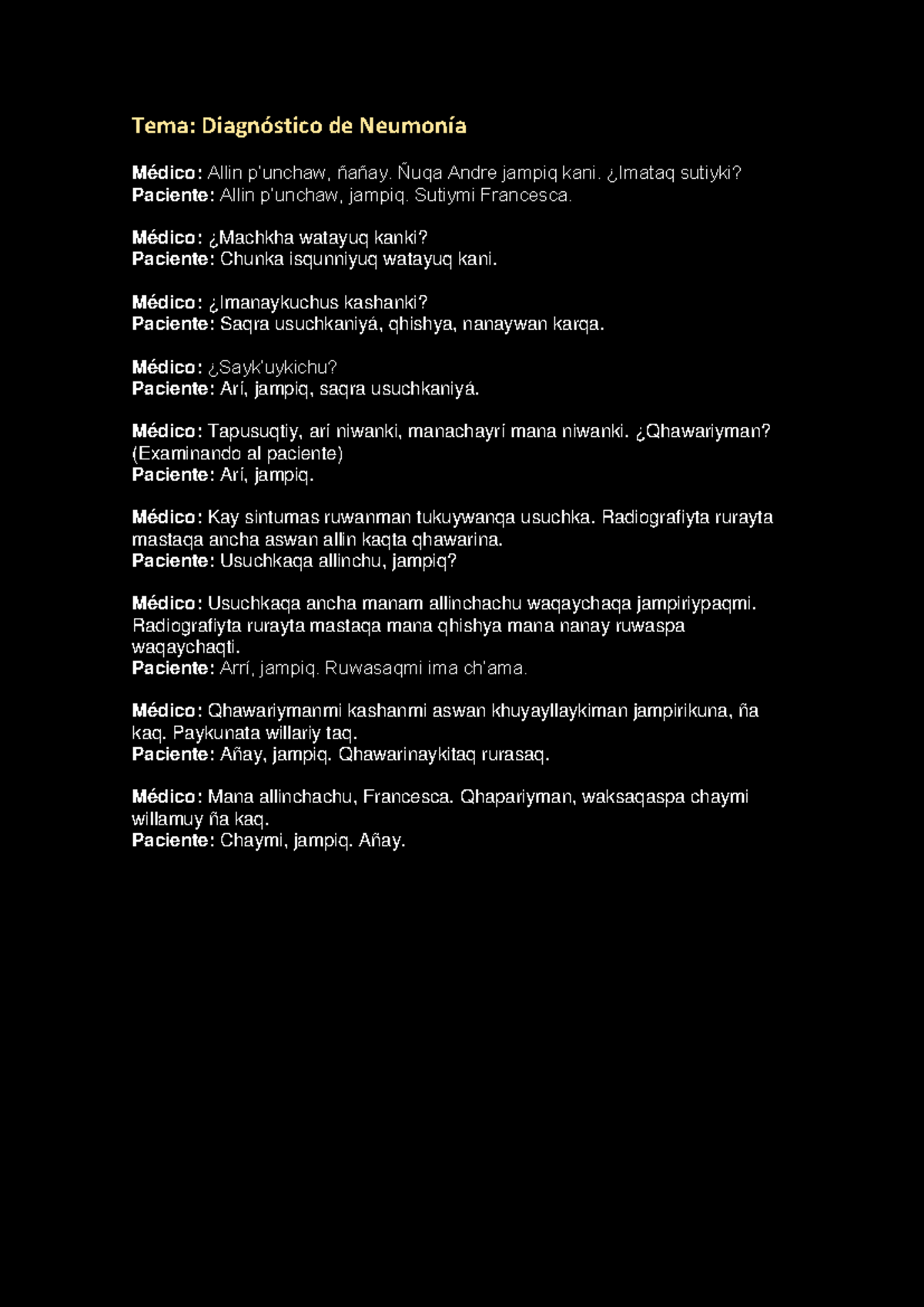 Quechua resúmenes ogogog repaso activo - Tema: Diagnóstico de Neumonía ...