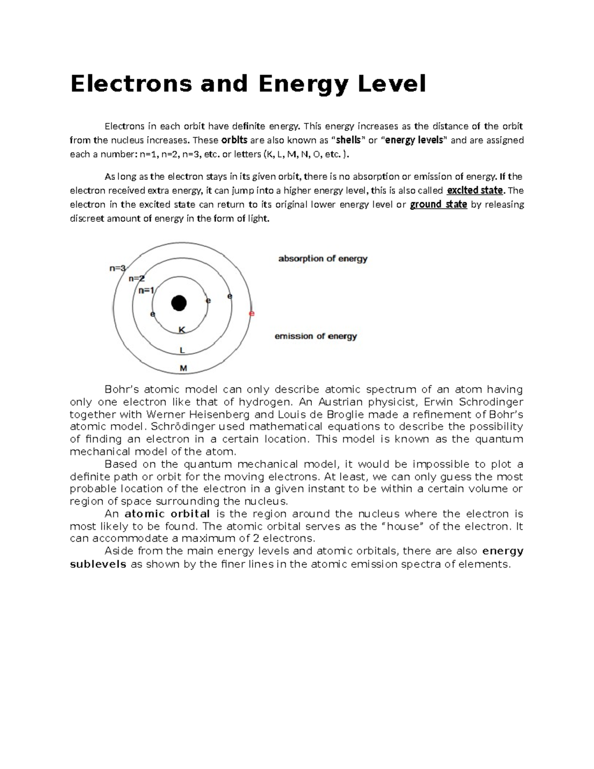 Electrons and Energy Level - Electrons and Energy Level Electrons in ...