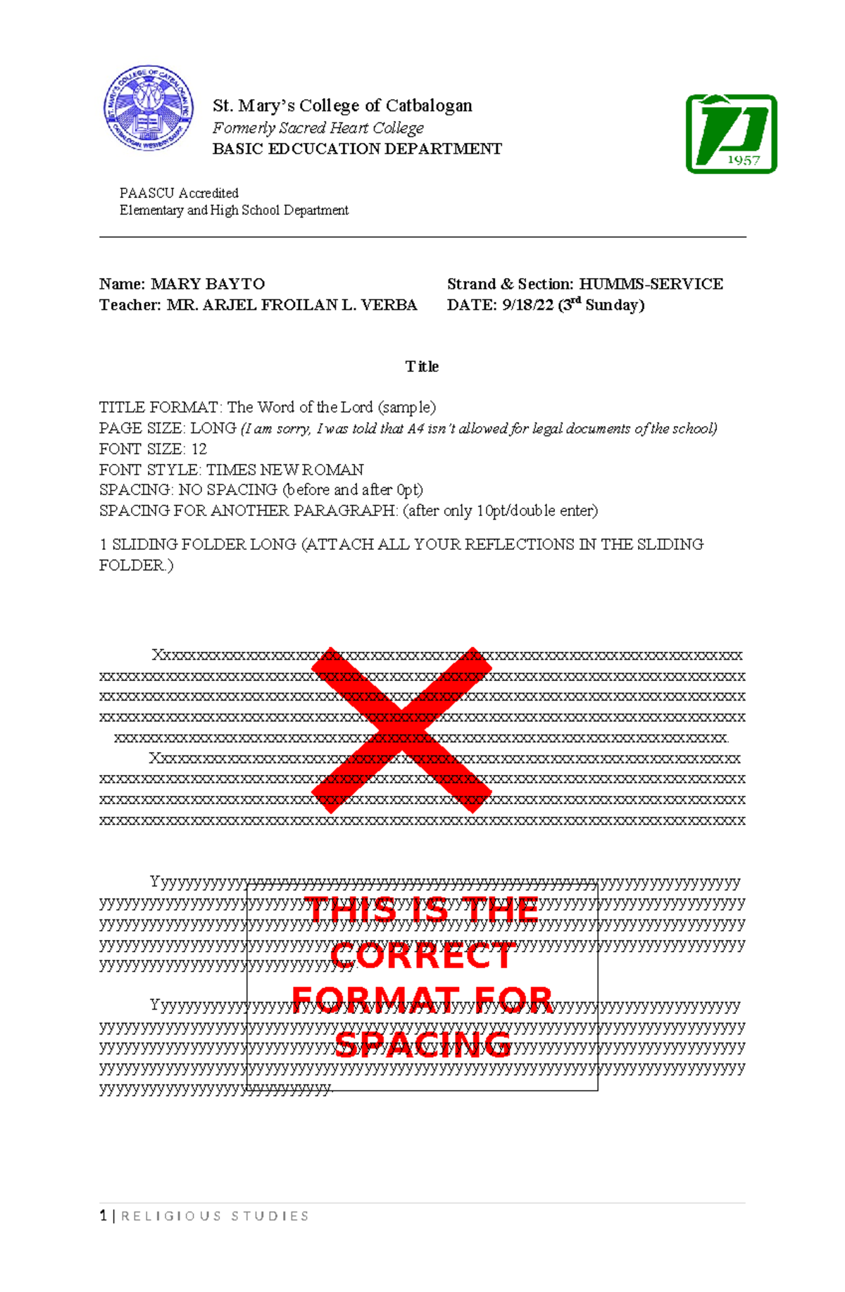 PT- Format - modality - THIS IS THE CORRECT FORMAT FOR SPACING St. Mary ...
