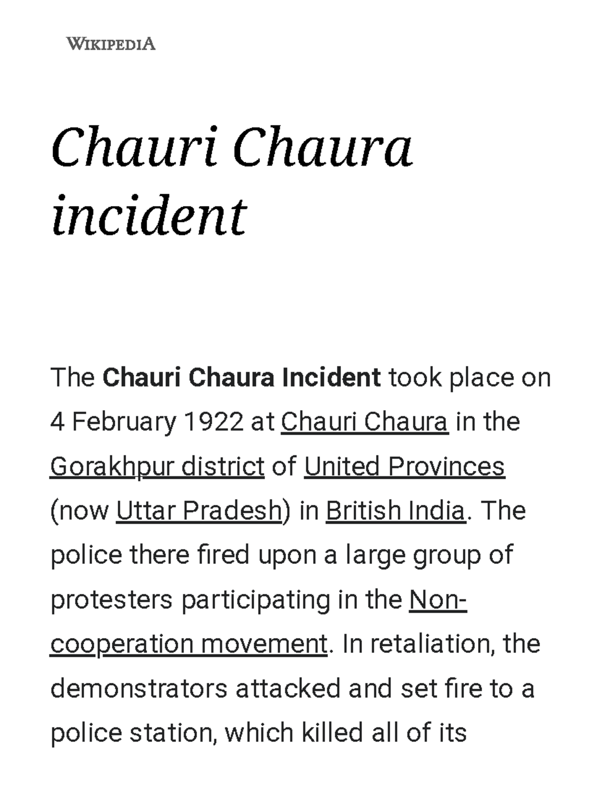 Chauri Chaura incident - Wikipedia - Chauri Chaura incident The Chauri ...