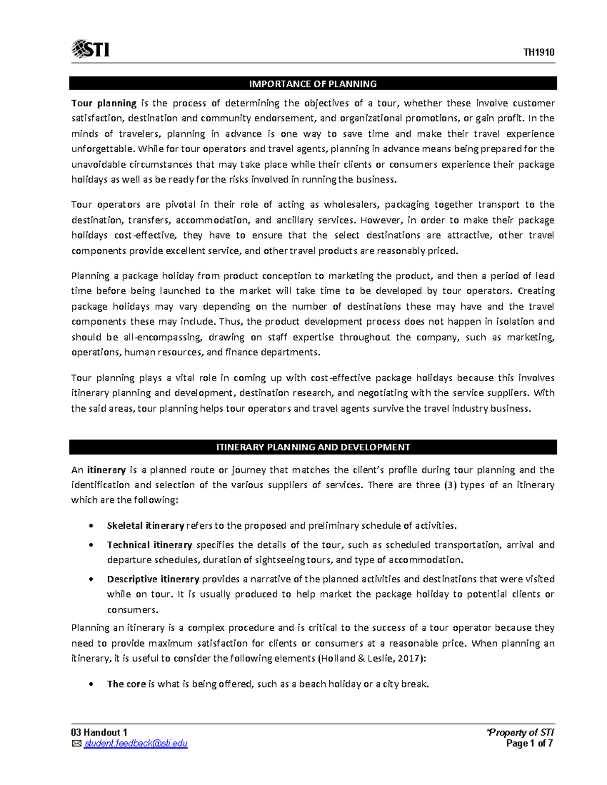 03 Handout 1 - Basic - 03 Handout 1 *Property of STI IMPORTANCE OF ...