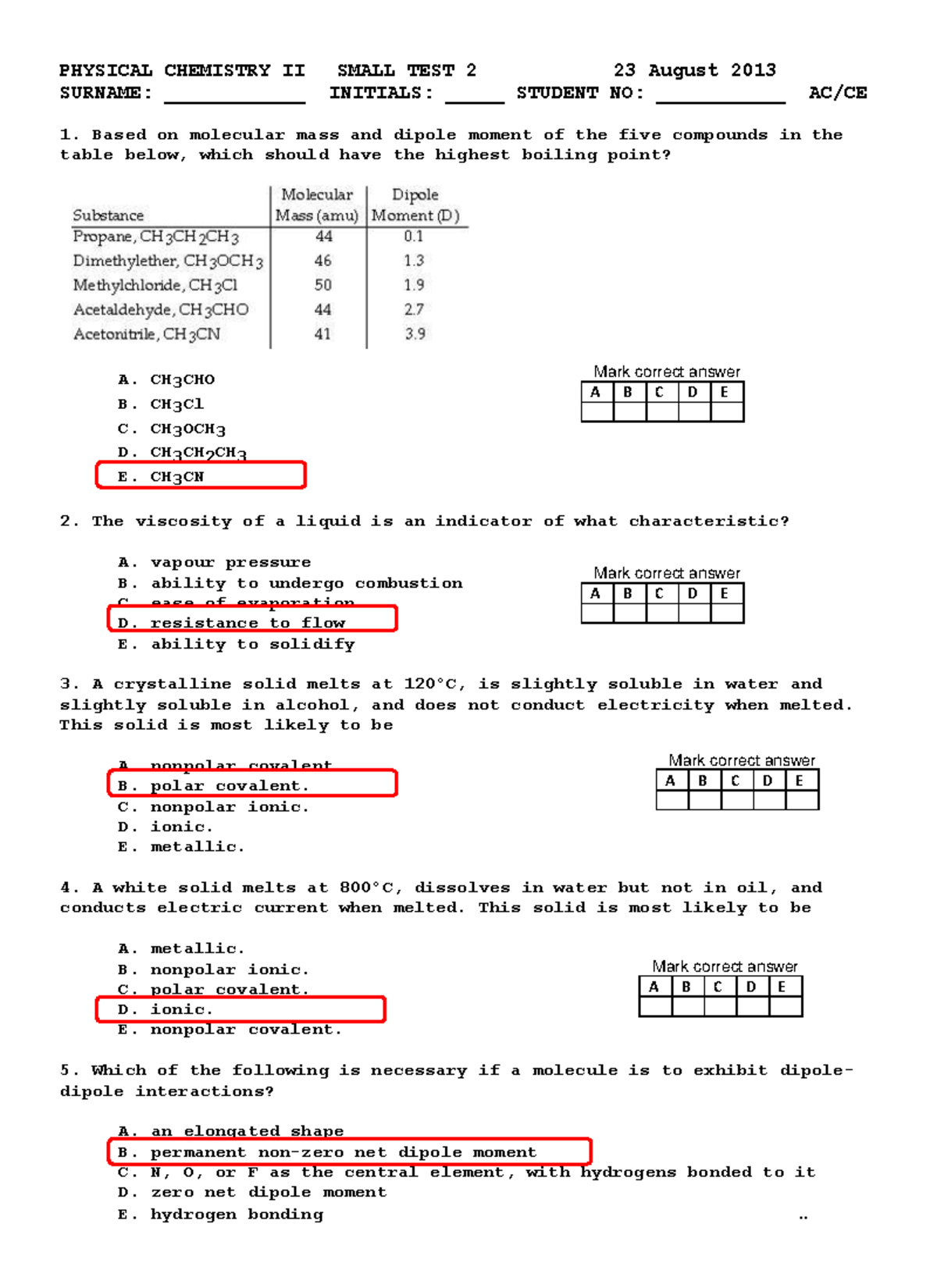 PHYSICAL CHEMISTRY TESTS 2 & 3 memorandum - PHYSICAL CHEMISTRY II SMALL ...