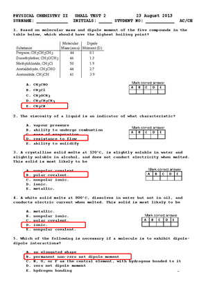 PHYSICAL CHEMISTRY EXAM, questions and answers - Subject PHYSICAL ...