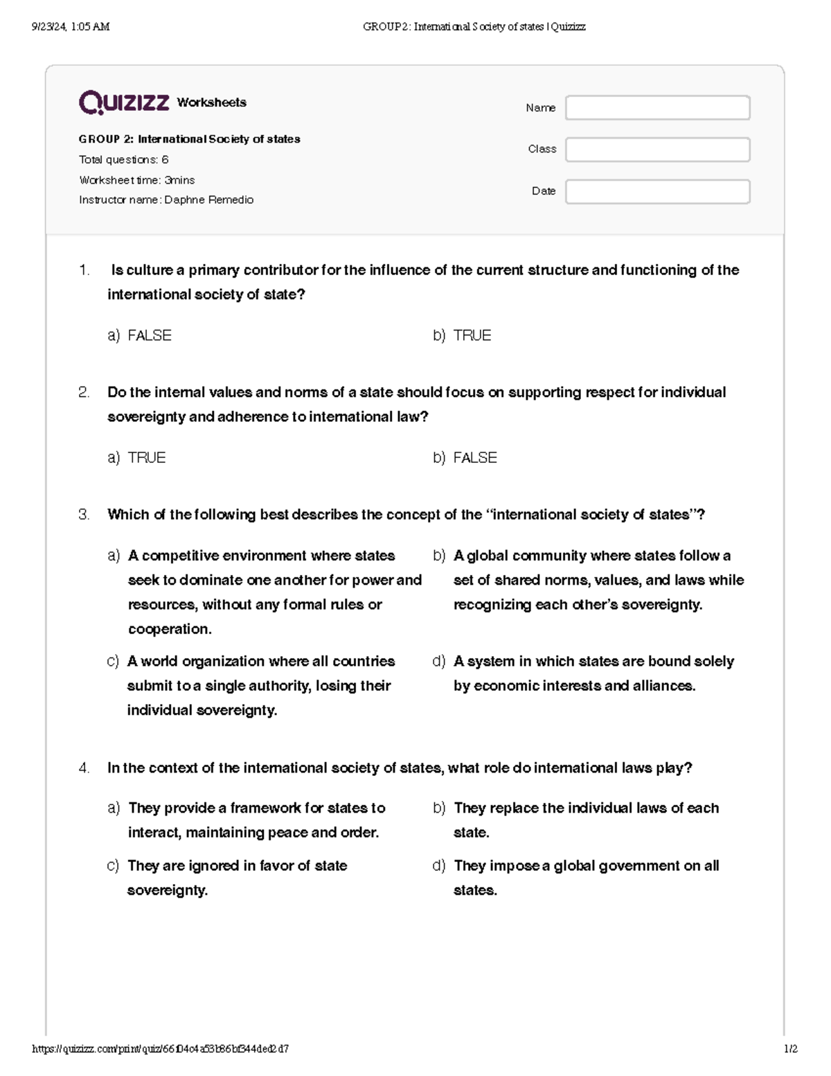 Group 2 International Society of states Quizizz - Worksheets GROUP 2 ...