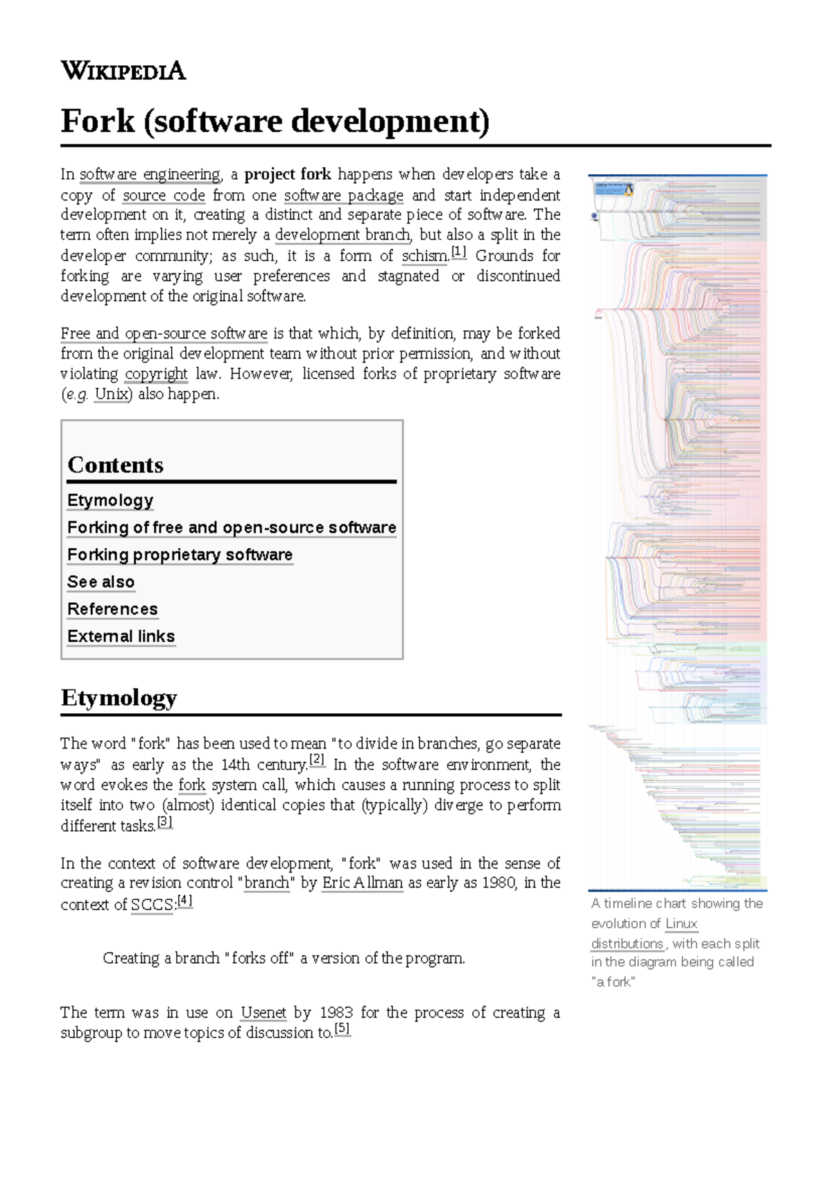 Fork (software development) - A timeline chart showing the evolution of ...