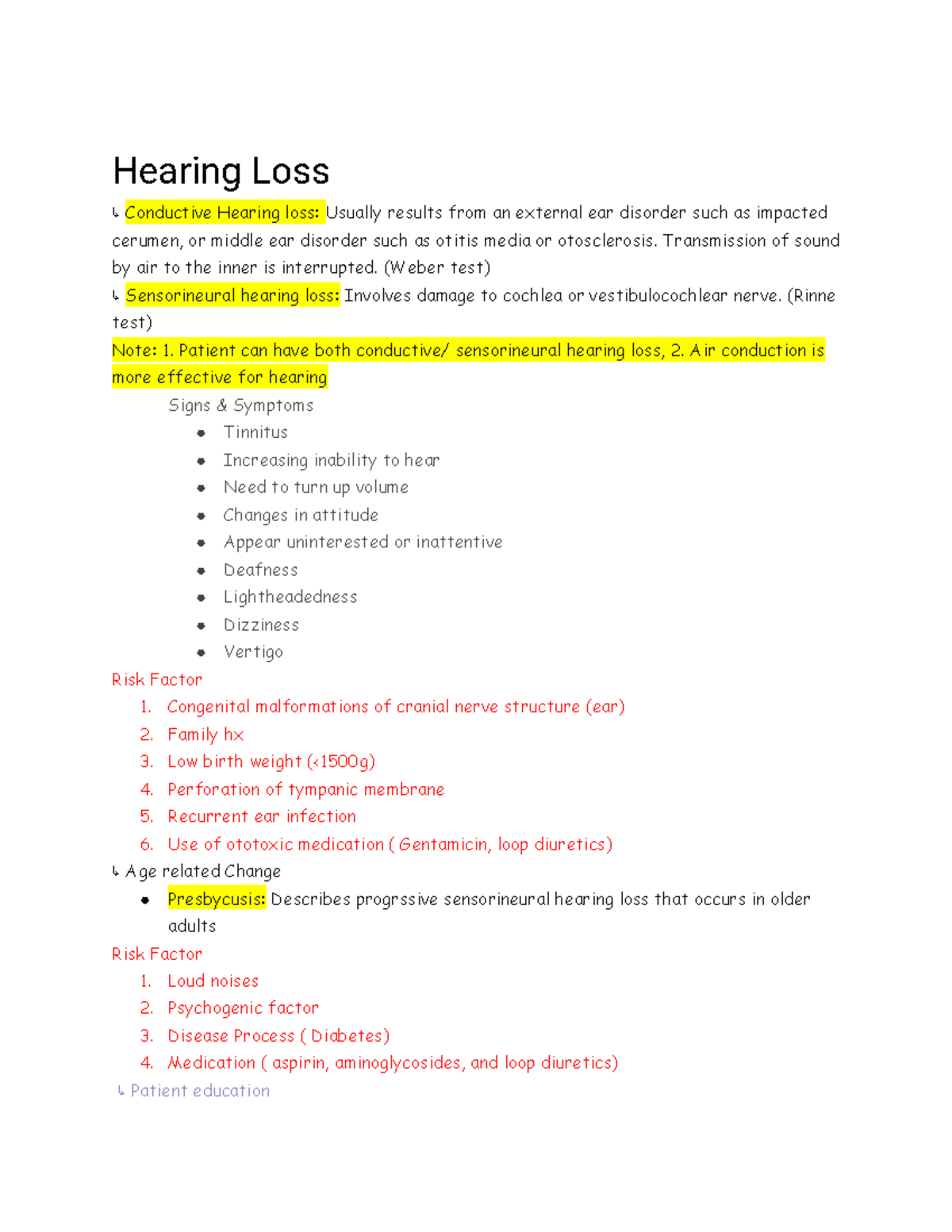 Ear diseases - ear - Hearing Loss ↳ Conductive Hearing loss: Usually ...