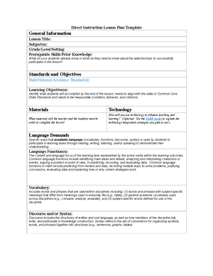 C109 Task 1 Lesson Plan - Student ID# 009224996 C109 Task 1 Direct Instruction Lesson Plan ...