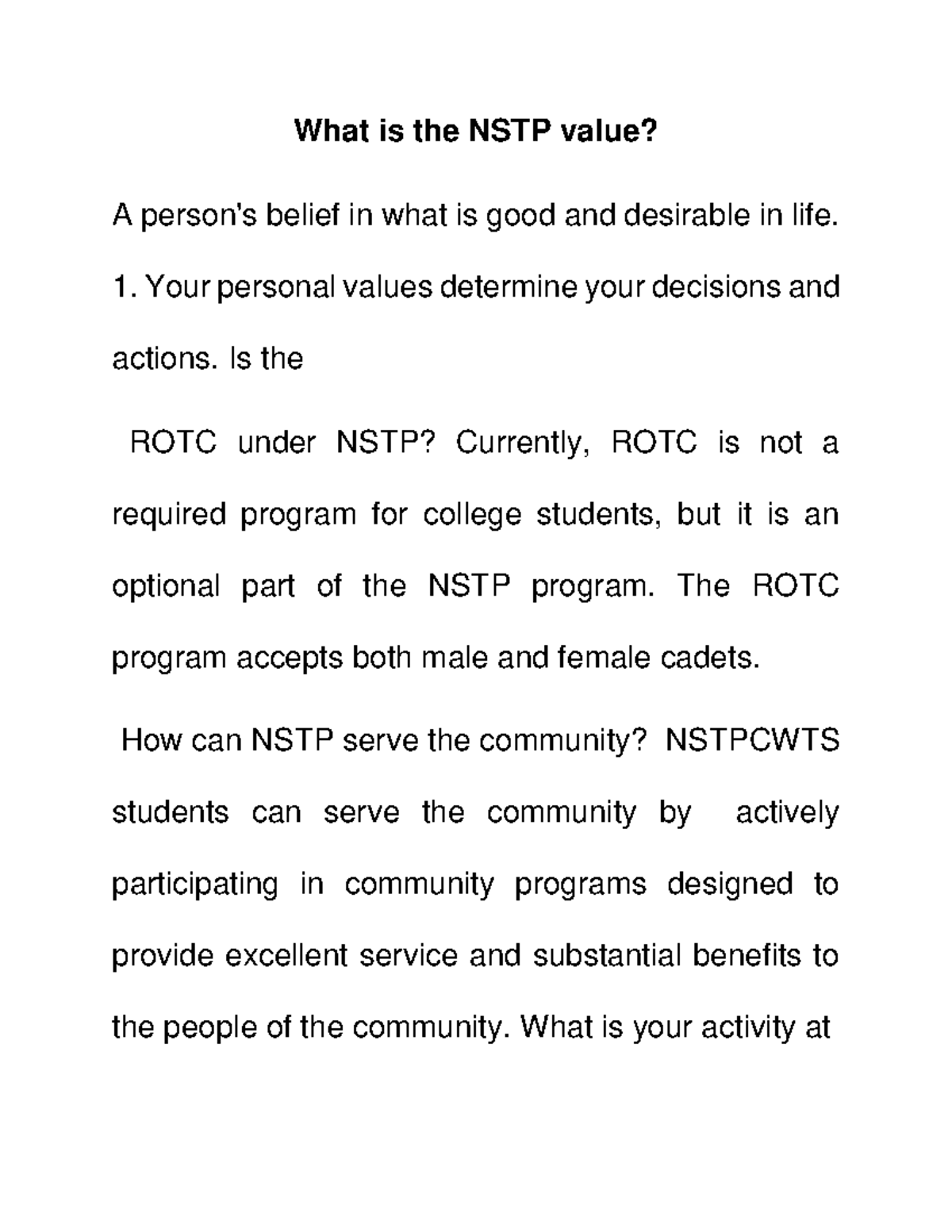 What is the NSTP value - The NSTP envisions building up valuable and ...