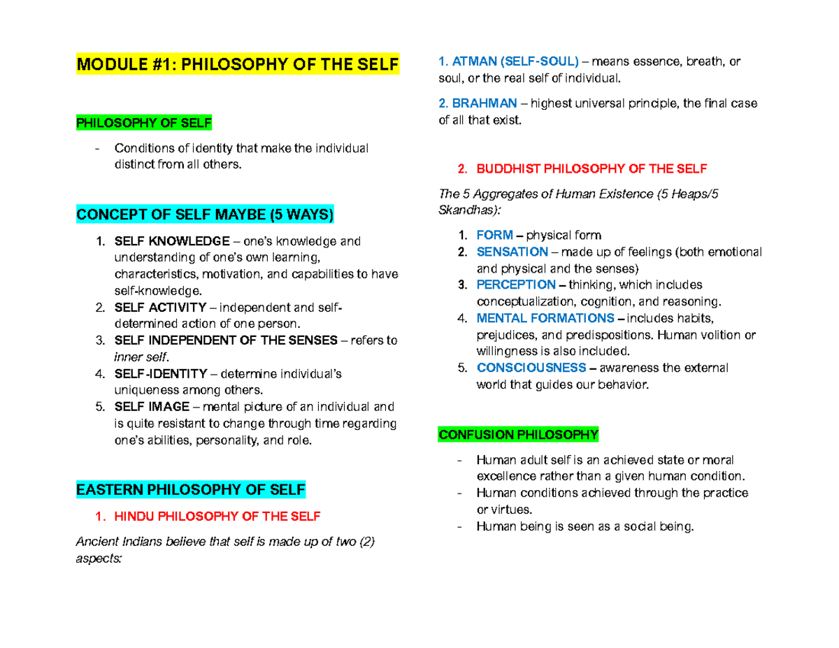 UTS Reviewer (Mod 1 to 6) - MODULE #1: PHILOSOPHY OF THE SELF ...