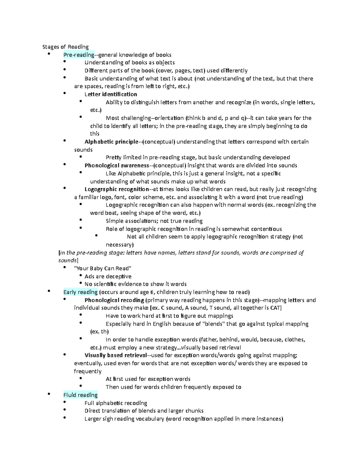 Class Notes 10 - Amy Booth - Stages of Reading Pre-reading-general ...