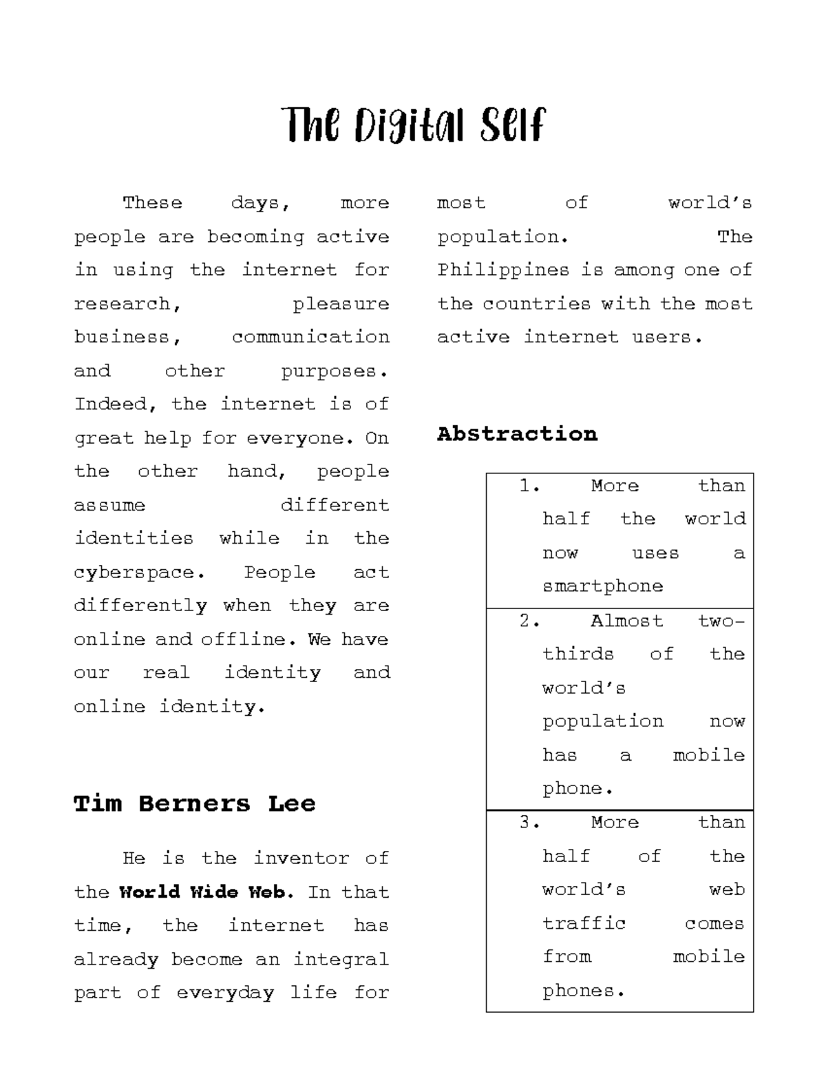 The Digital Self - Lecture notes 2 - The Digital Self These days, more ...