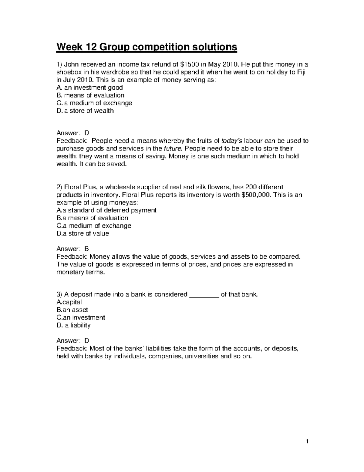 Solutions to Week 12 Group Competition Quiz - 200910 - UWS - Studocu