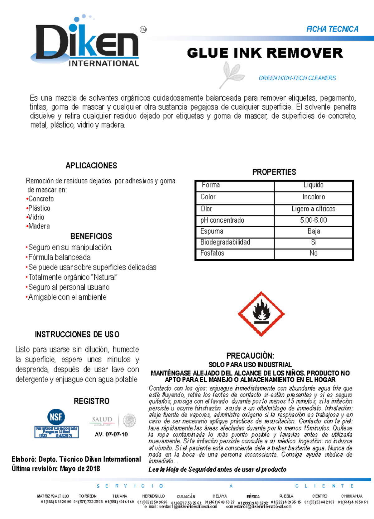 GLUE INK Remover FT CL - FICHA TECNICA GLUE INK REMOVER Es una mezcla ...