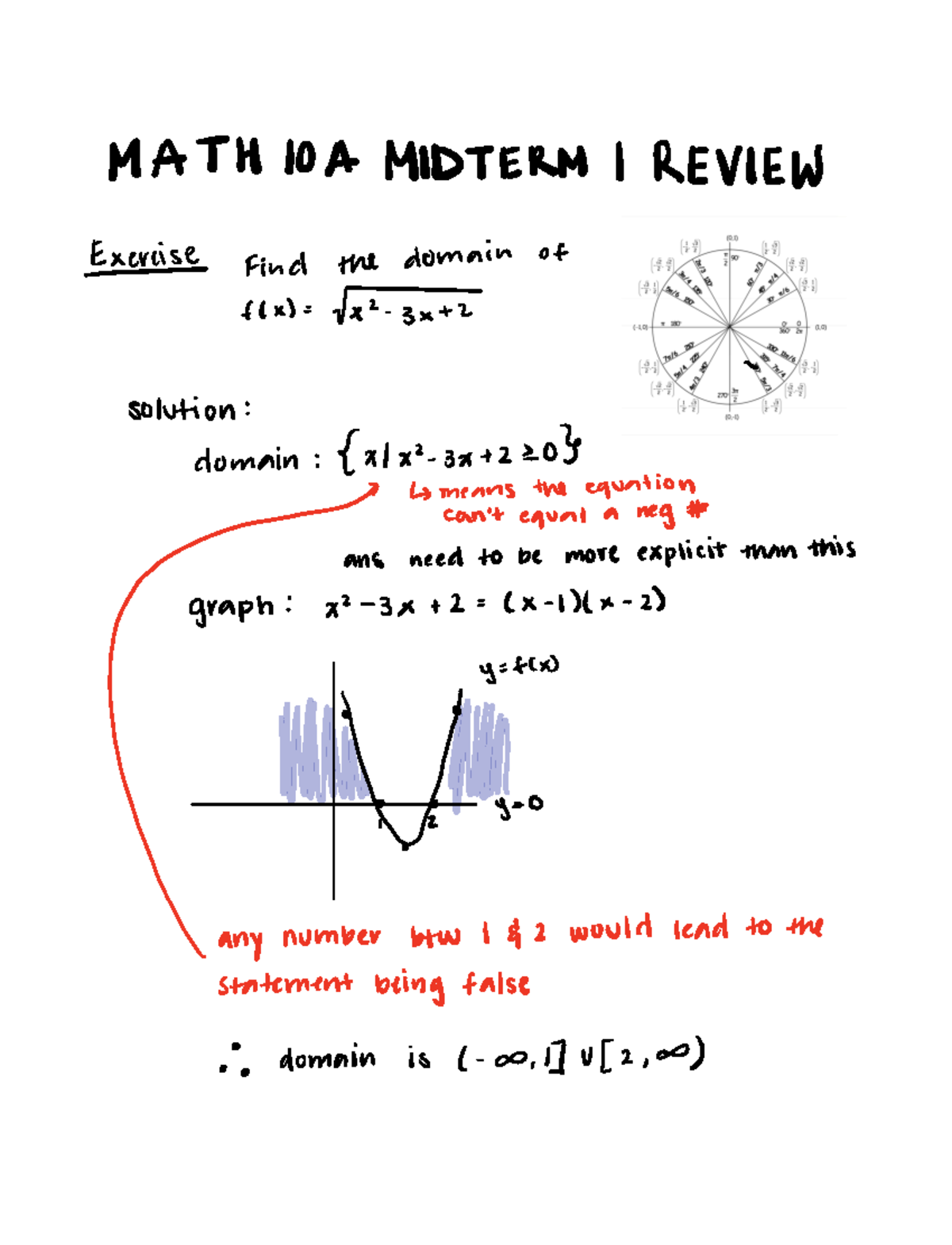 Midterm 1 Review - MATH IOA MIDTERM I REVIEW ####### Exercise find the domain of f x x2_3xt ...