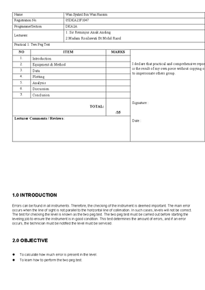Practical 1 - REPORT - CIVIL ENGINEERING DEPARTMENT DCC20063 ...