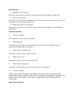 Personal Narrative Rough Draft - Ernest Hemingway, an acclaimed ...