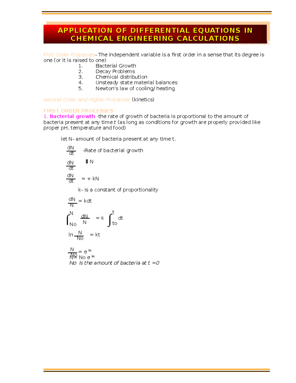 Calculus 1 Finals - APPLICATION OF DIFFERENTIAL EQUATIONS IN CHEMICAL ...