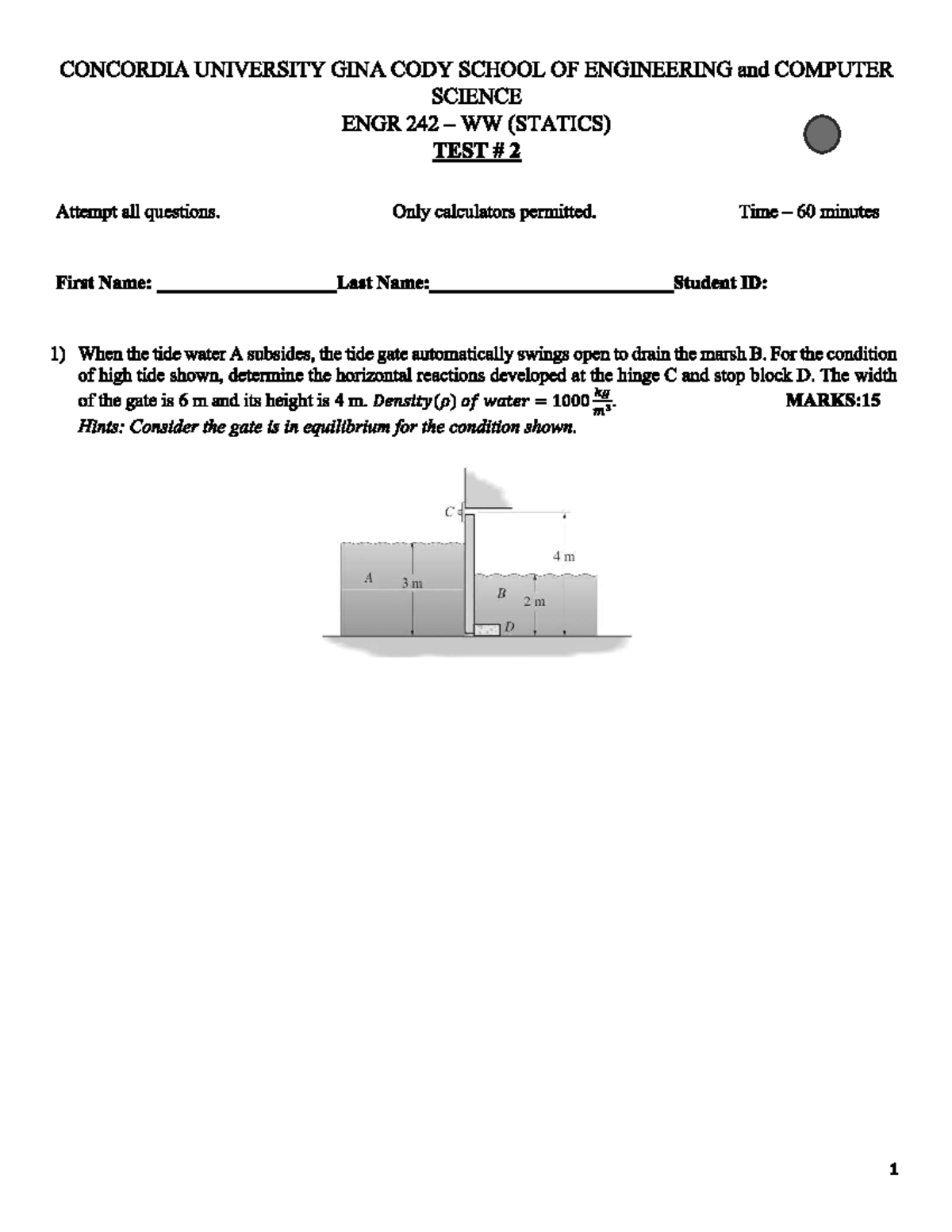 Statics Test 2 Winter 2024 - CONCORDIA UNIVERSITY GINA CODY SCHOOL OF ...