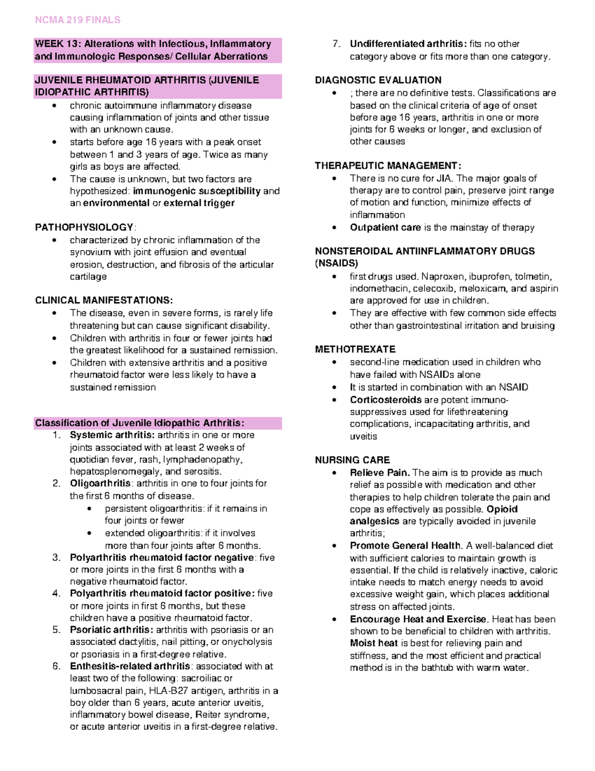 NCMA 219 Finals - WEEK 13: Alterations with Infectious, Inflammatory ...