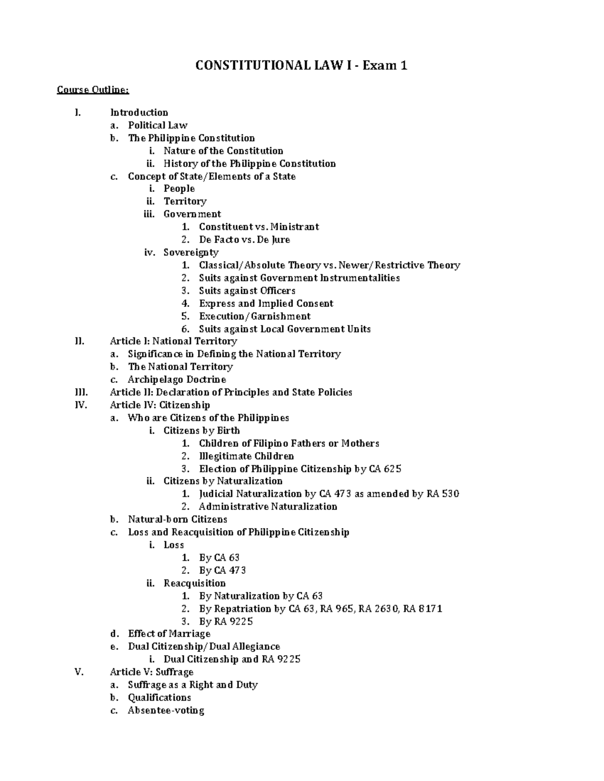 Constitutional LAW I Exam 1 - CONSTITUTIONAL LAW I - Exam 1 Course ...