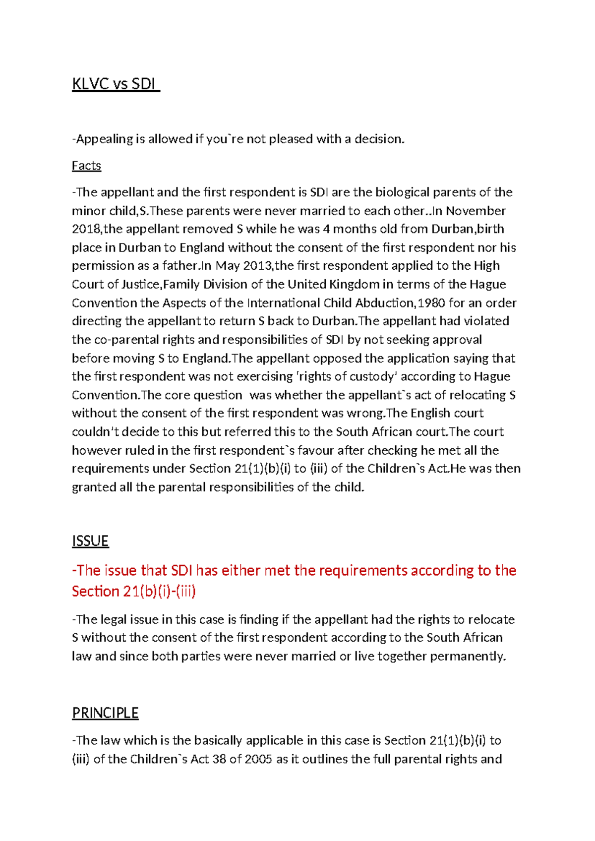 KLVC vs SDI - case law - KLVC vs SDI -Appealing is allowed if you`re ...