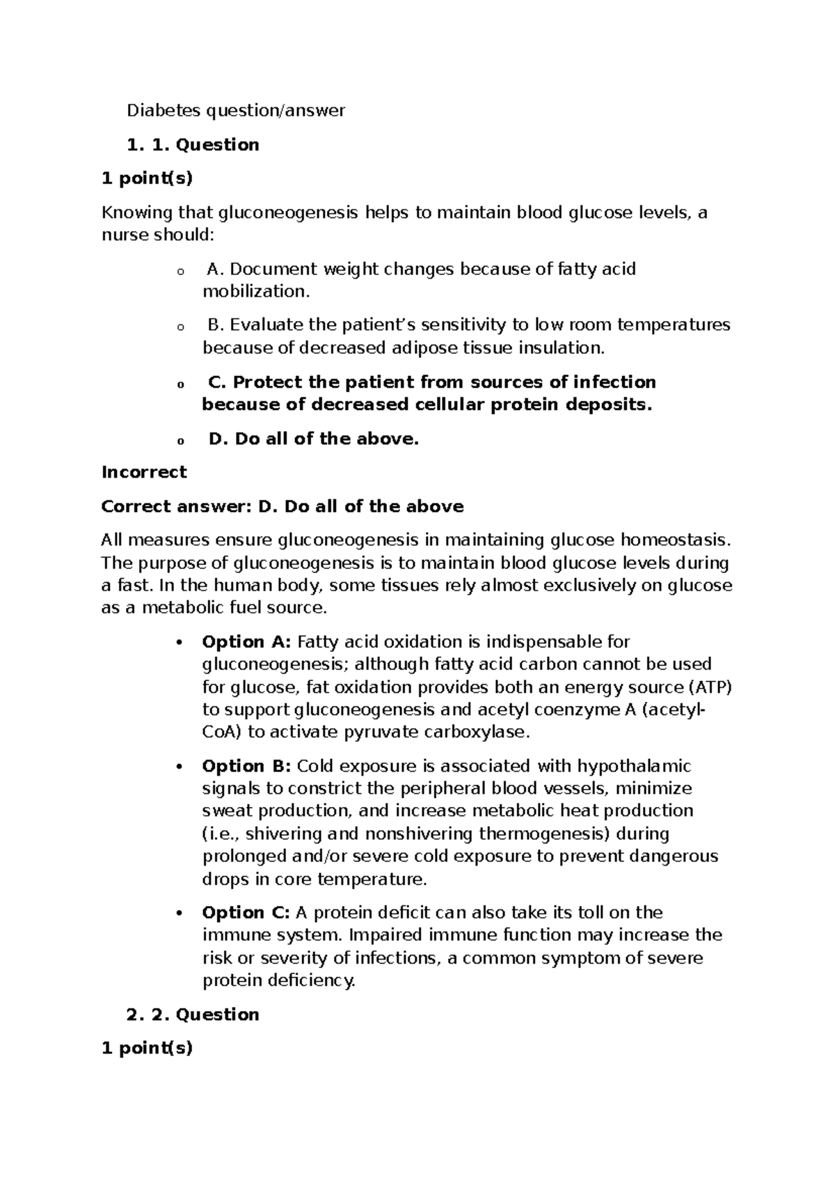 Diabetes question - Diabetes question/answer 1. 1. Question 1 point(s ...