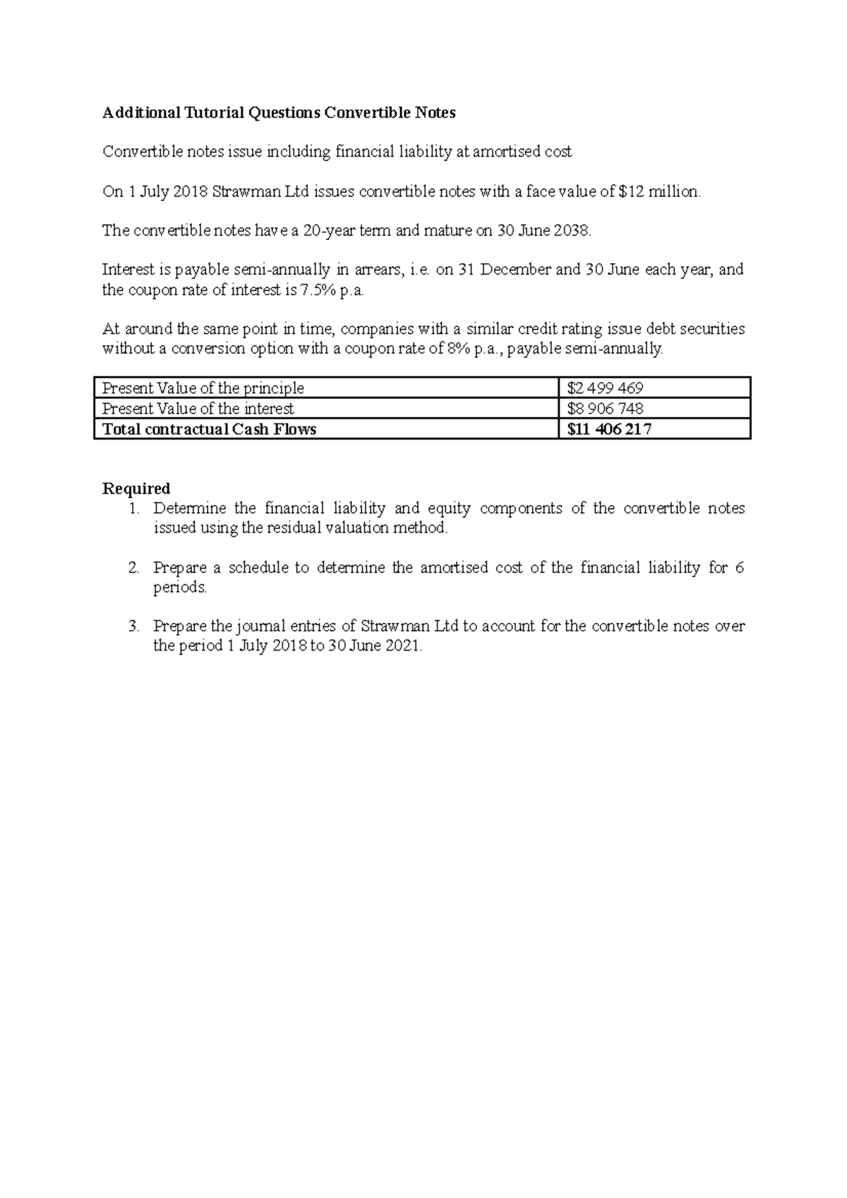 Additional Tutorial Questions Convertible Notes - Additional Tutorial ...