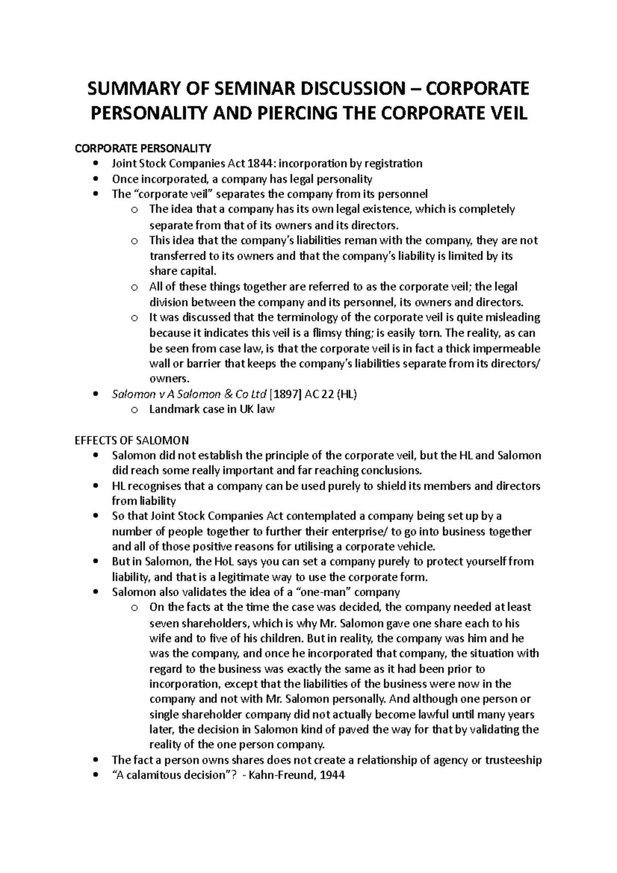 Summary OF Seminar Discussion - SUMMARY OF SEMINAR DISCUSSION ...
