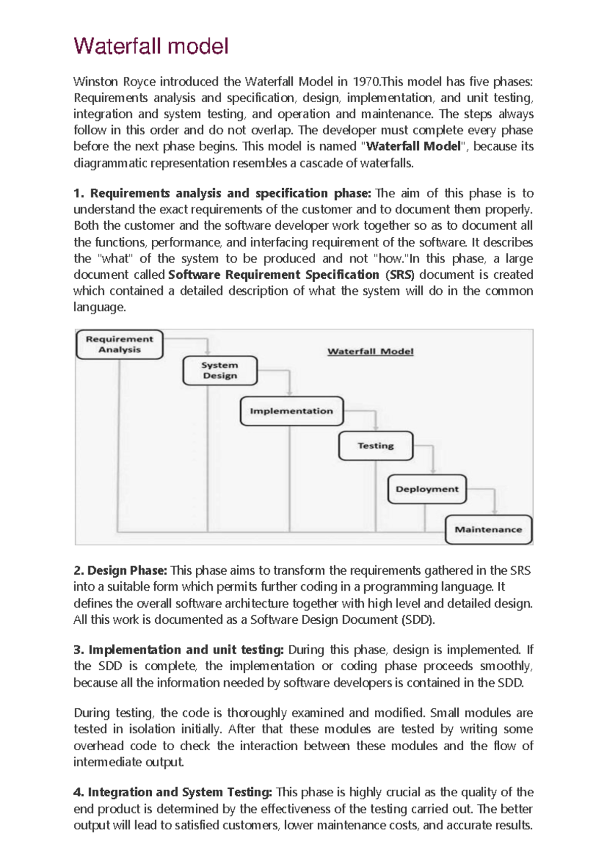 Waterfall model - This notes is extremely helpful for last moment ...