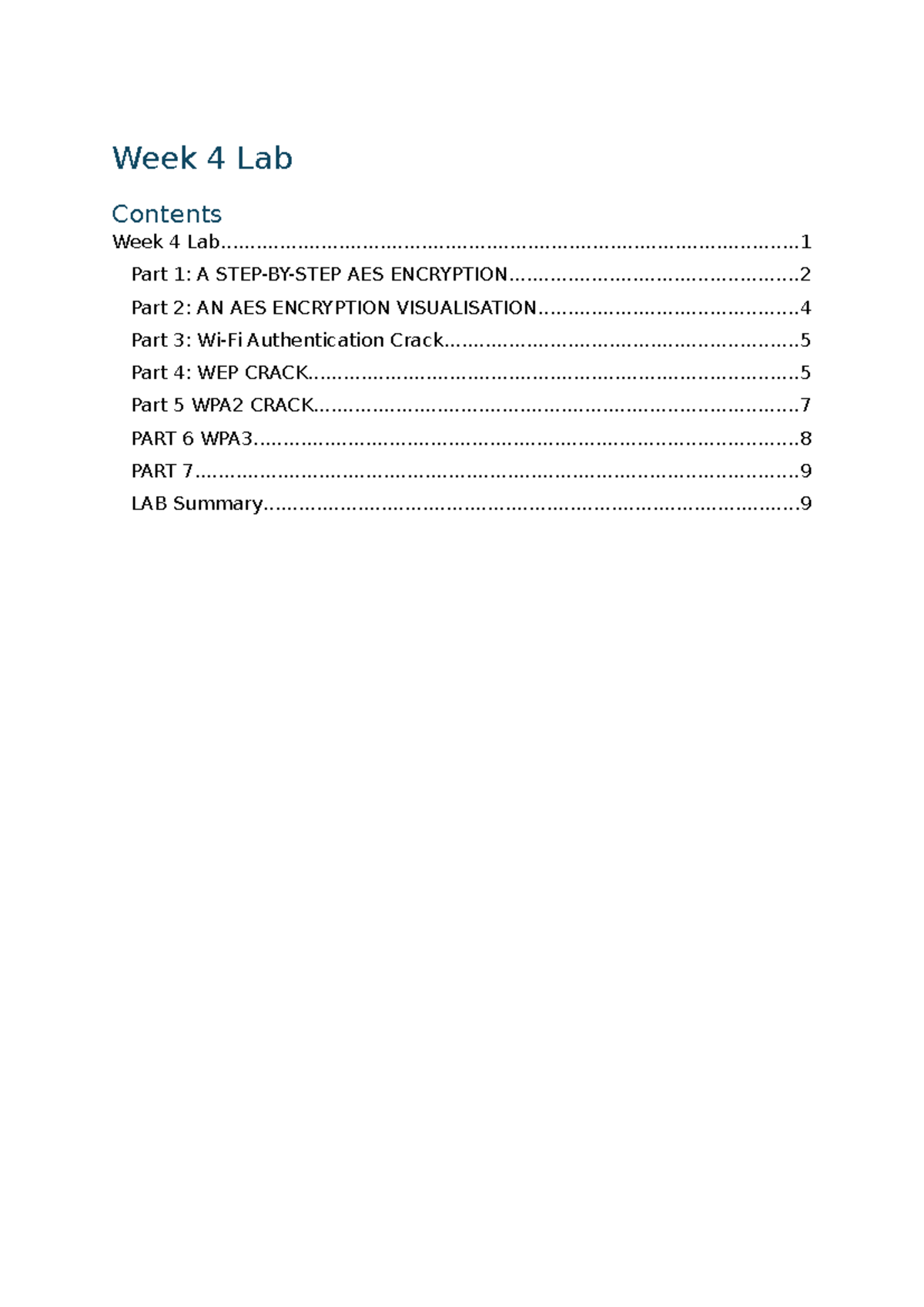 Week 4 Lab - Week 4 Lab Part 1: A STEP-BY-STEP AES - Studocu