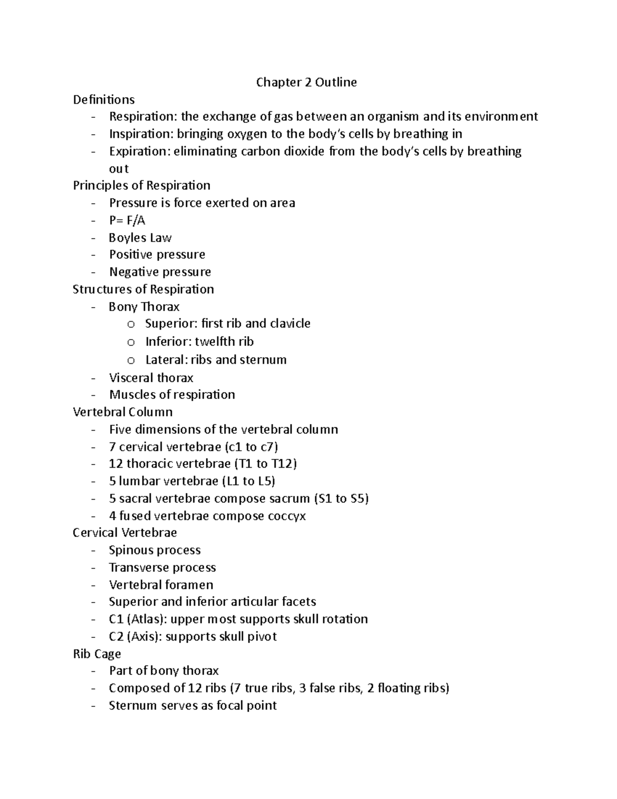 Chapter 2 Outline - Anatomy notes - Chapter 2 Outline Definitions ...
