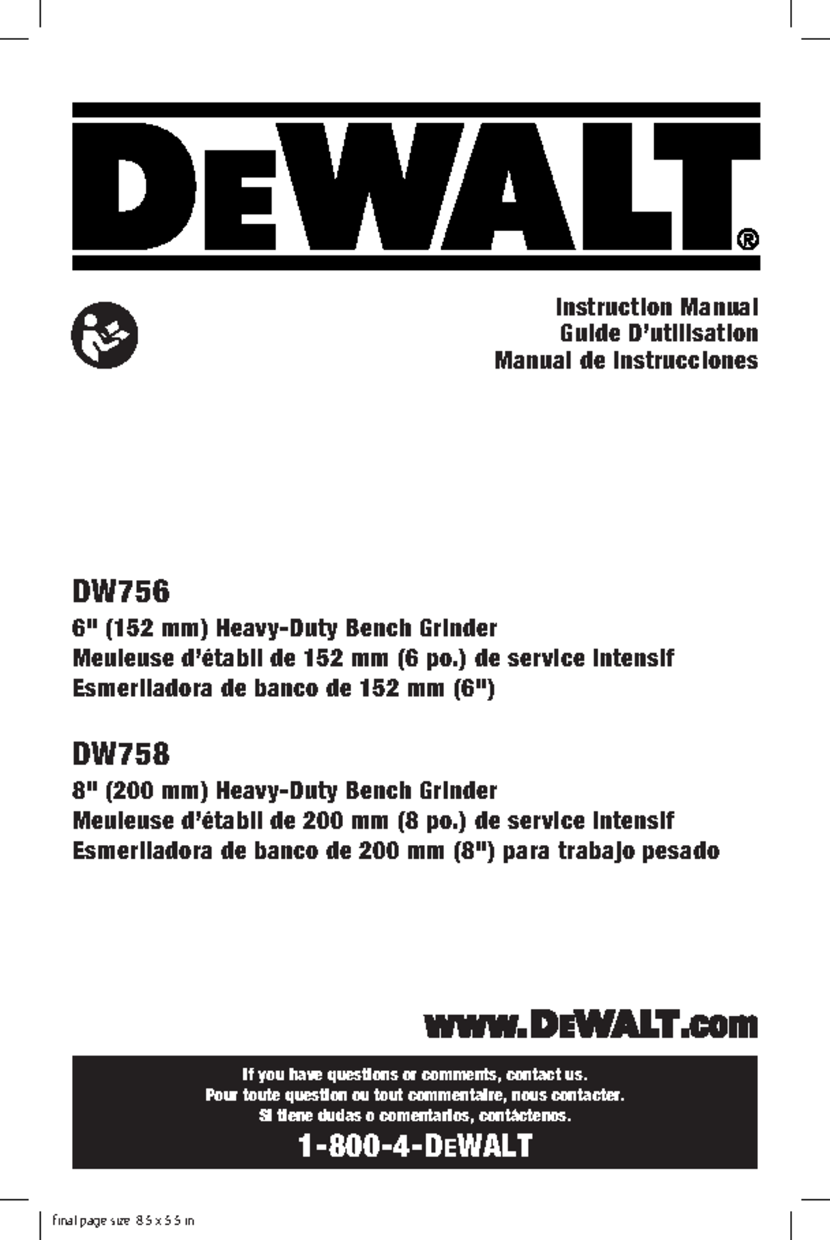 DW756 Instruction Manual - If you have questions or comments, contact ...