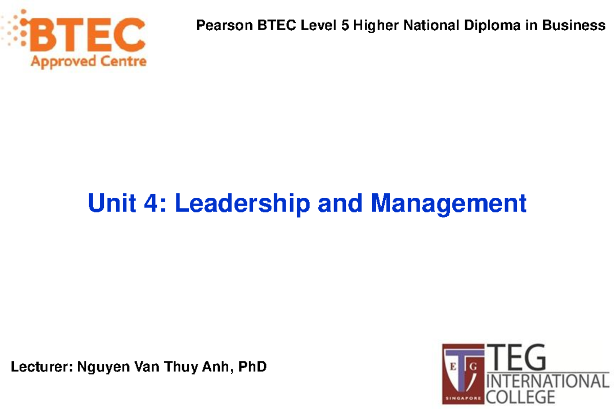 4. LM Learning Outcome 4 - Unit 4: Leadership and Management Pearson ...