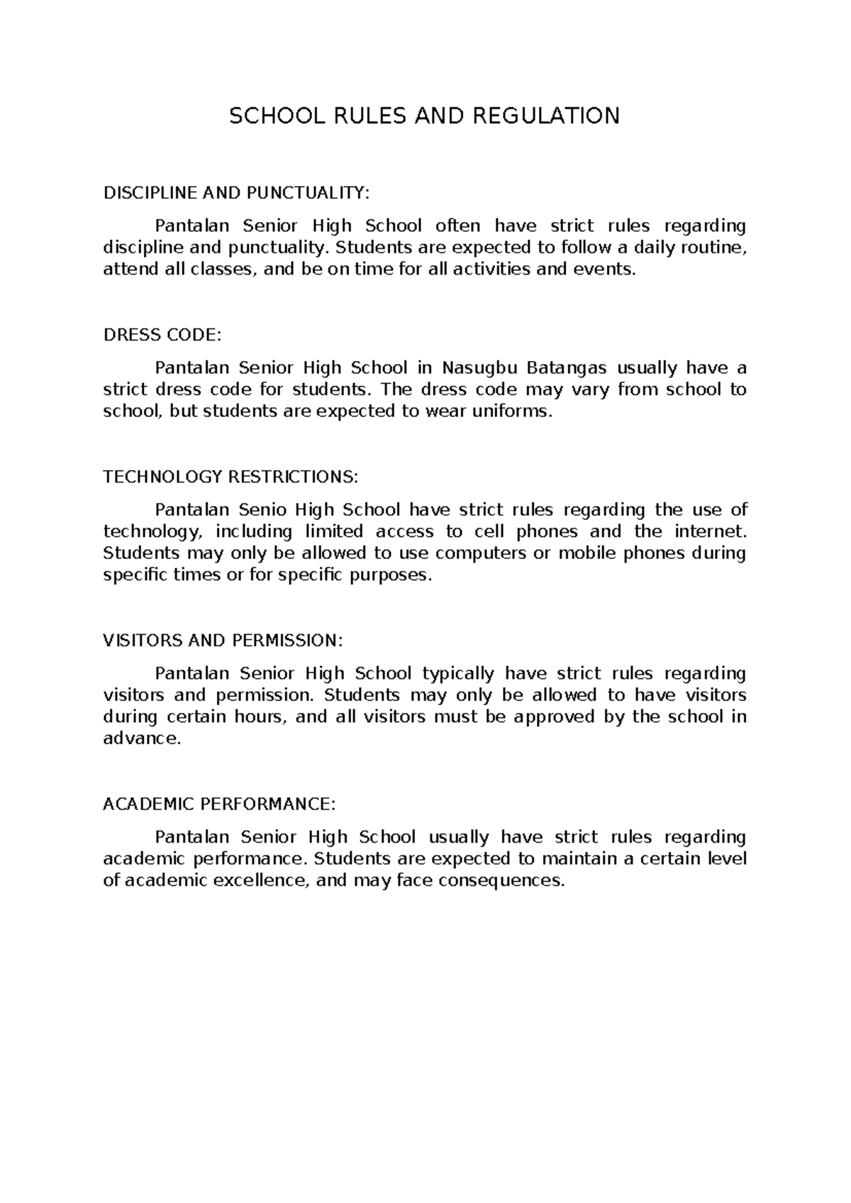 School Rules AND Regulation - SCHOOL RULES AND REGULATION DISCIPLINE ...