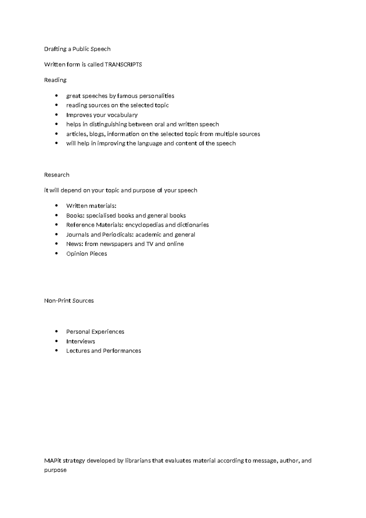 Public speech notes - Drafting a Public Speech Written form is called ...