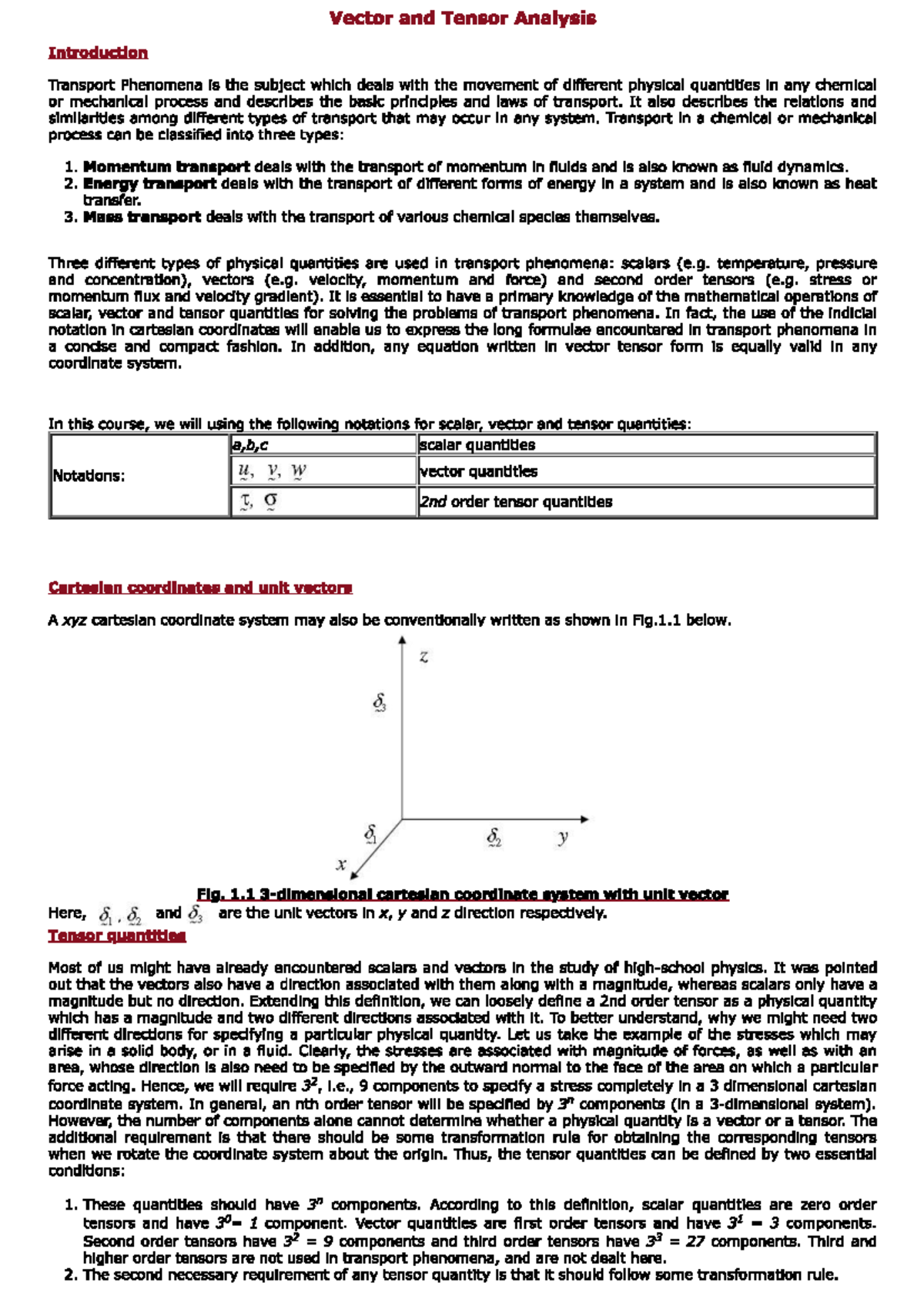 01 Vector Analysis - Vector and Tensor Analysis Introduction Transport ...