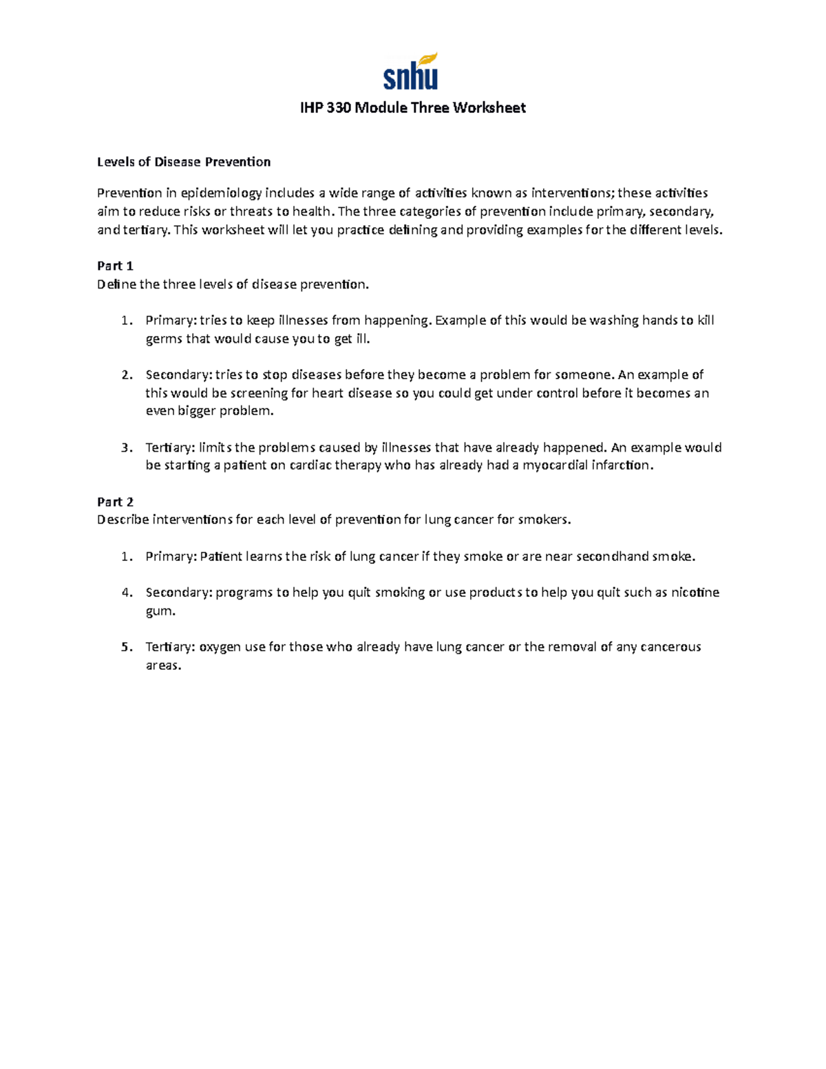 IHP 330 Module Three Worksheet - IHP 330 Module Three Worksheet Levels ...