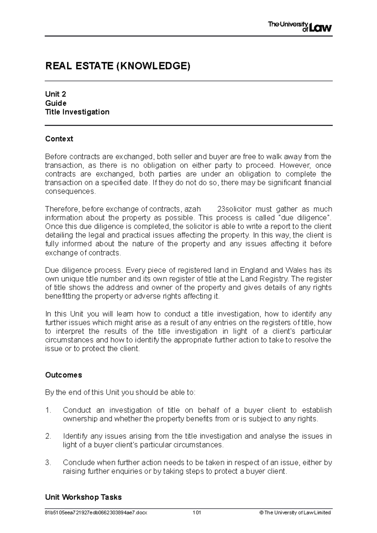 Titles prep - Title investigation workshop - REAL ESTATE (KNOWLEDGE ...