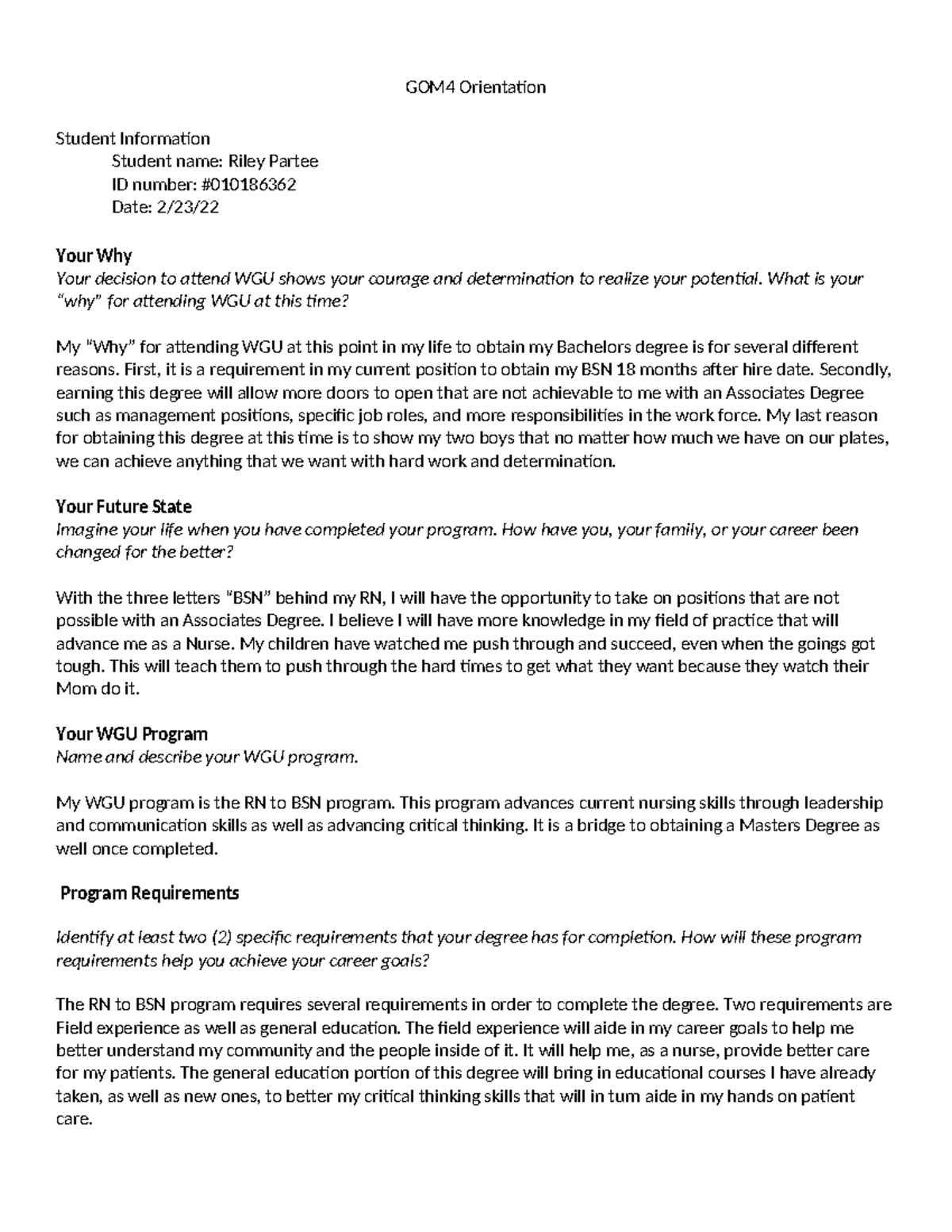 Orientation Paper 2022 - GOM4 Orientation Student Information Student ...