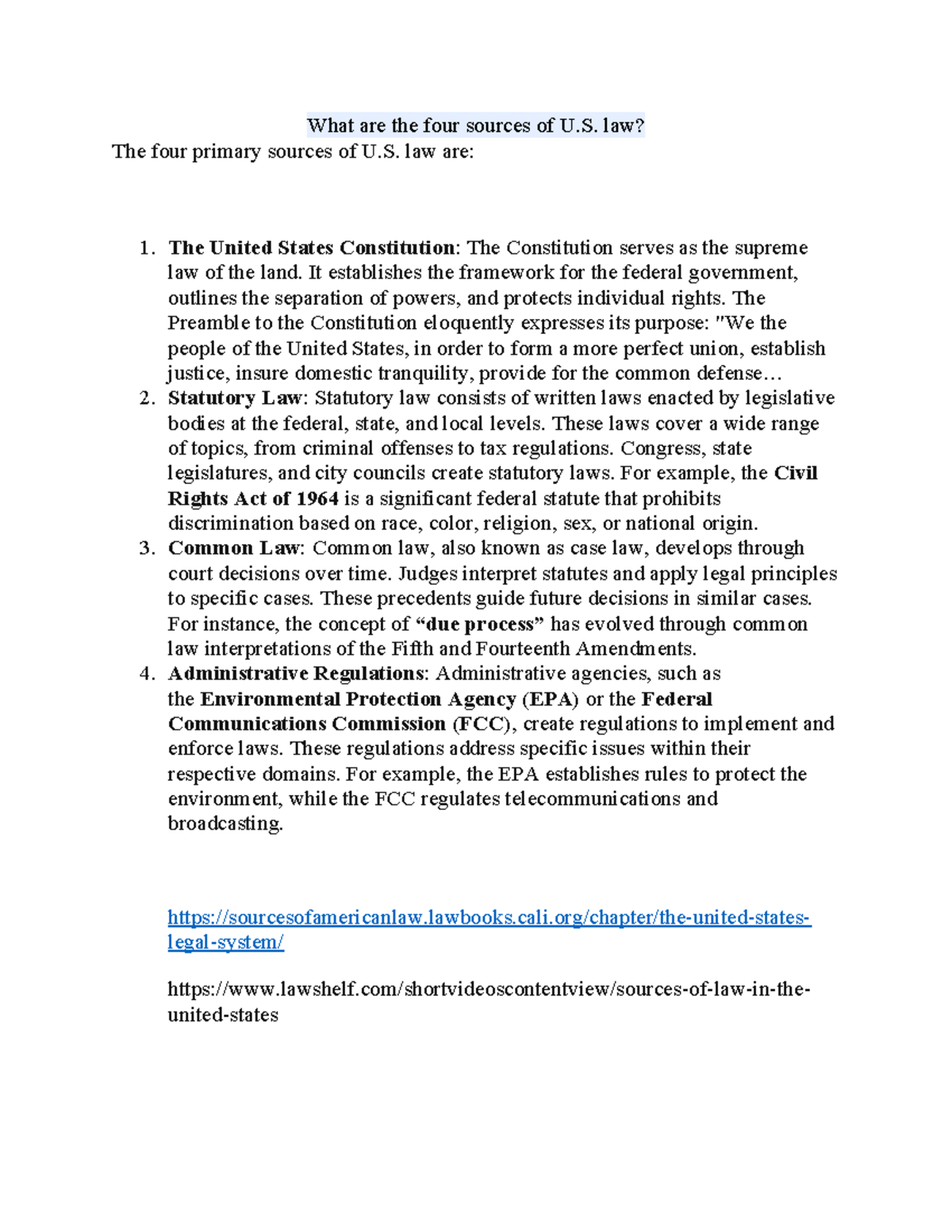 What are the four sources of U - law? The four primary sources of U ...