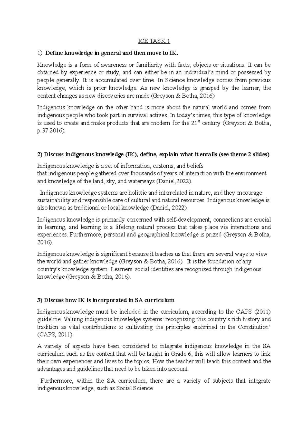 ICE TASK 1 FOR FIRST SEMESTER TNST6312 - ICE TASK 1 Define knowledge in general and then move to ...