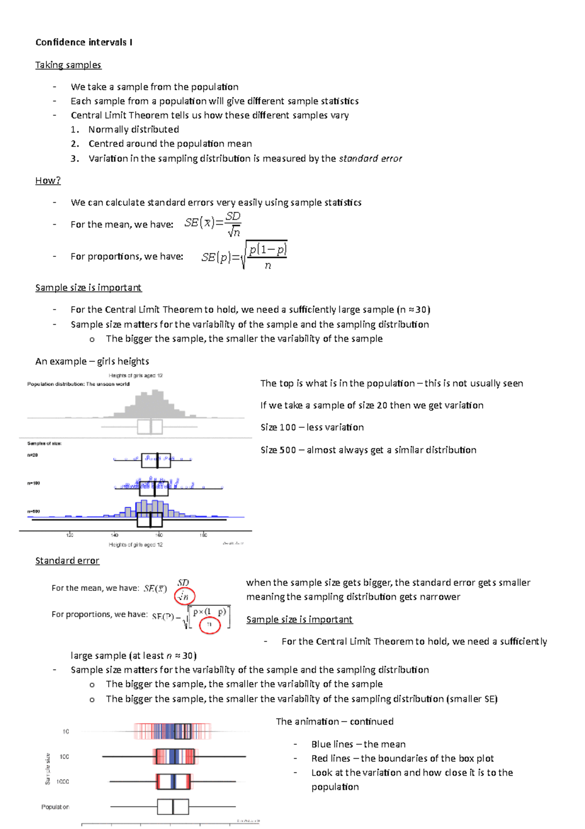 Lecture 16 Confidence intervals I - Confidence intervals I Taking samples We take a sample from ...