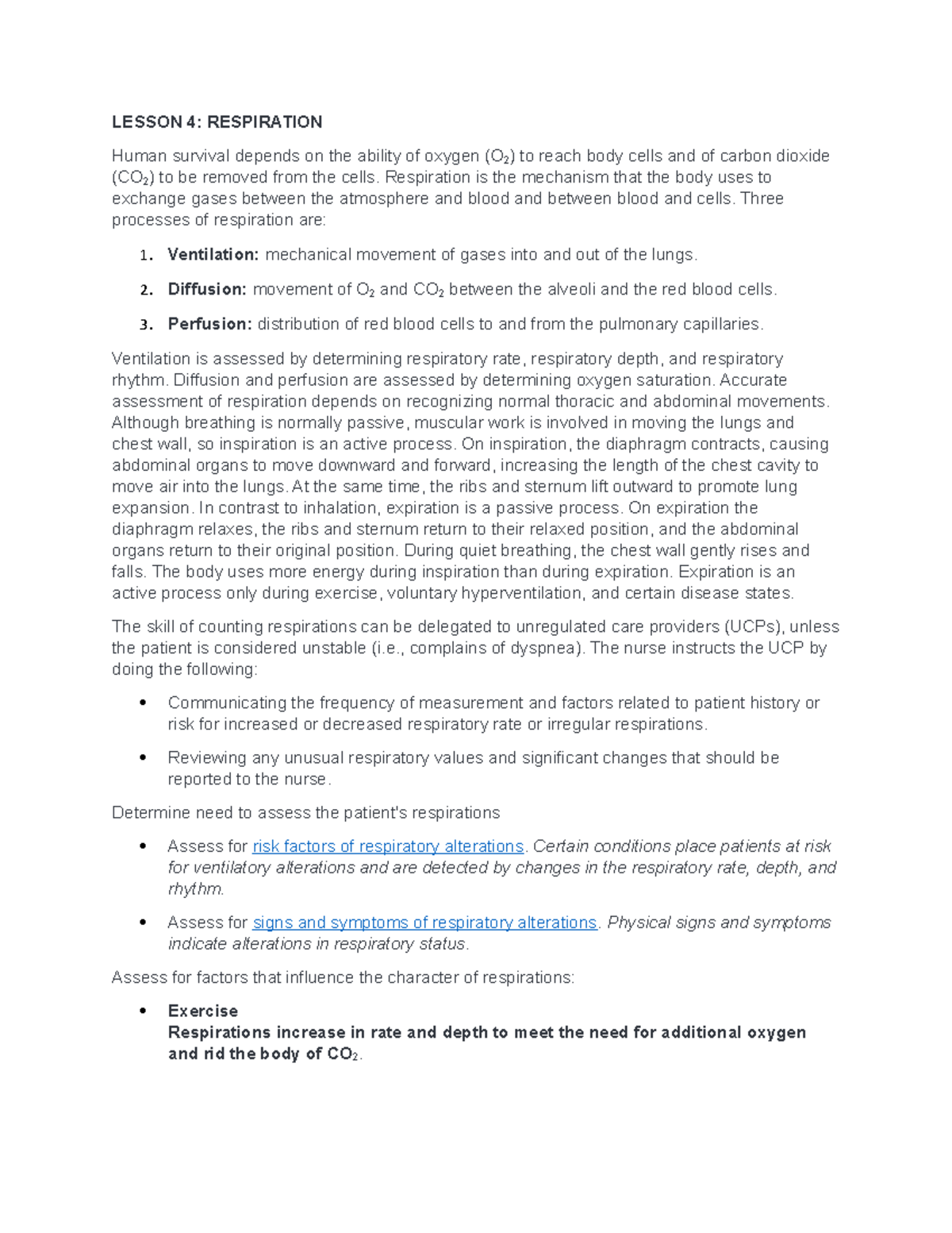 Module 4 Vital Signs Lesson 4 Notes - LESSON 4: RESPIRATION Human ...