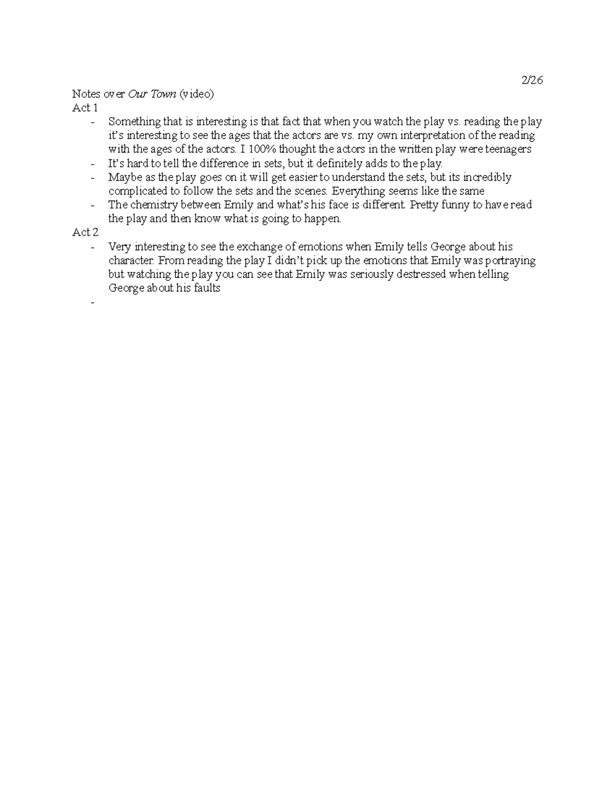 Notes over Our Town (video) - 2/26 Notes over Our Town (video) Act 1 ...