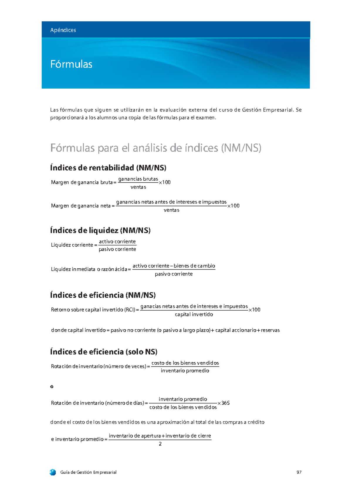 0. Formulae Booklet - Spanish - Guía de Gestión Empresarial 97 Fórmulas ...