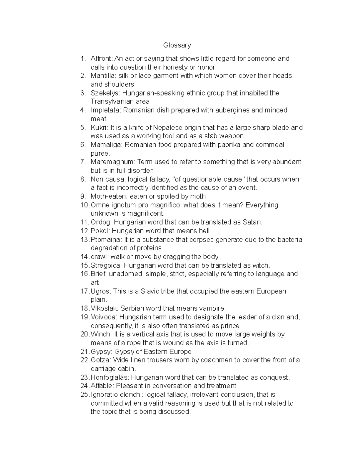 Glosario - Apuntes 2 del año pasado - Glossary Affront: An act or ...