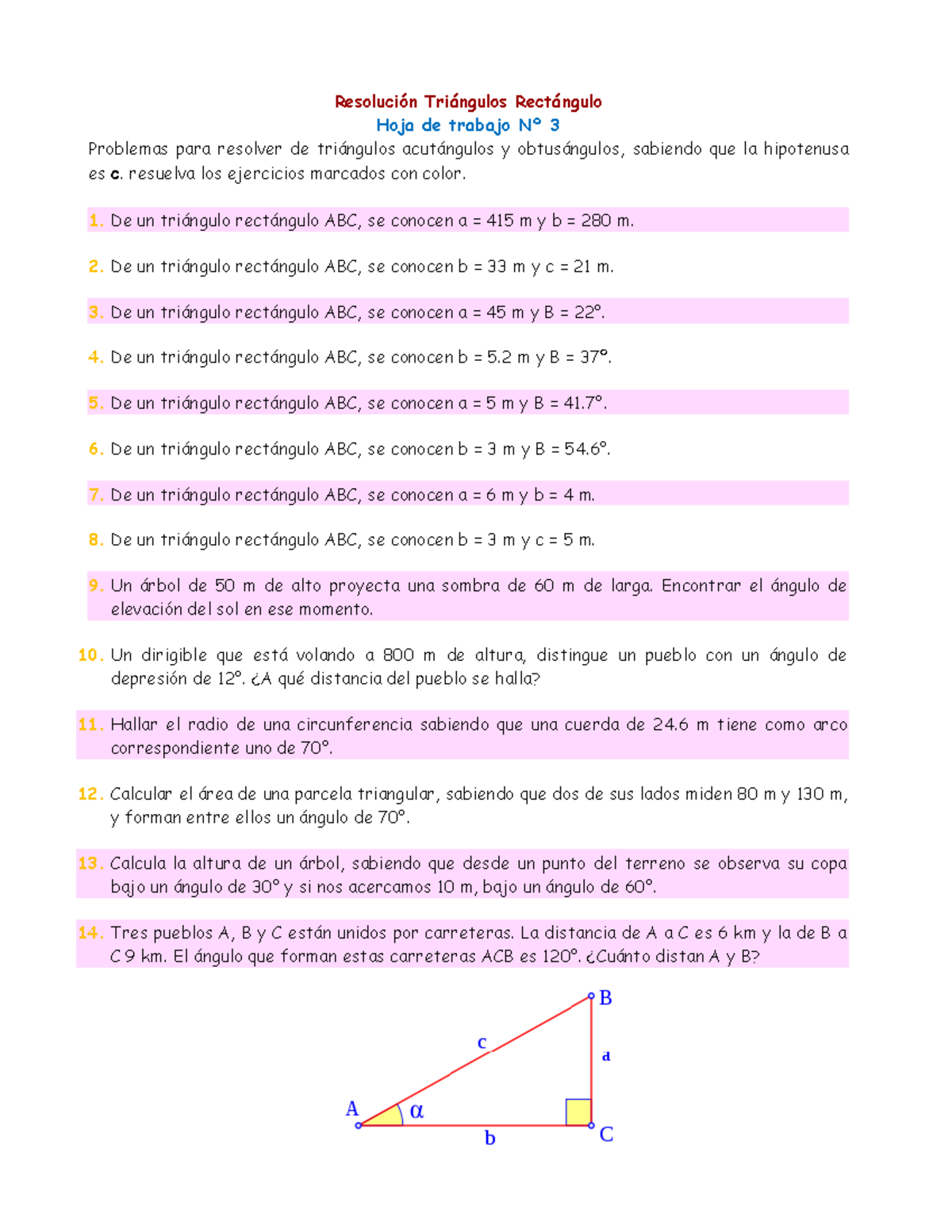 Tarea NÂ°3 Tri Ã¡ngulo rect Ã¡ngulo - Resolución Triángulos Rectángulo Hoja de trabajo Nº 3 ...