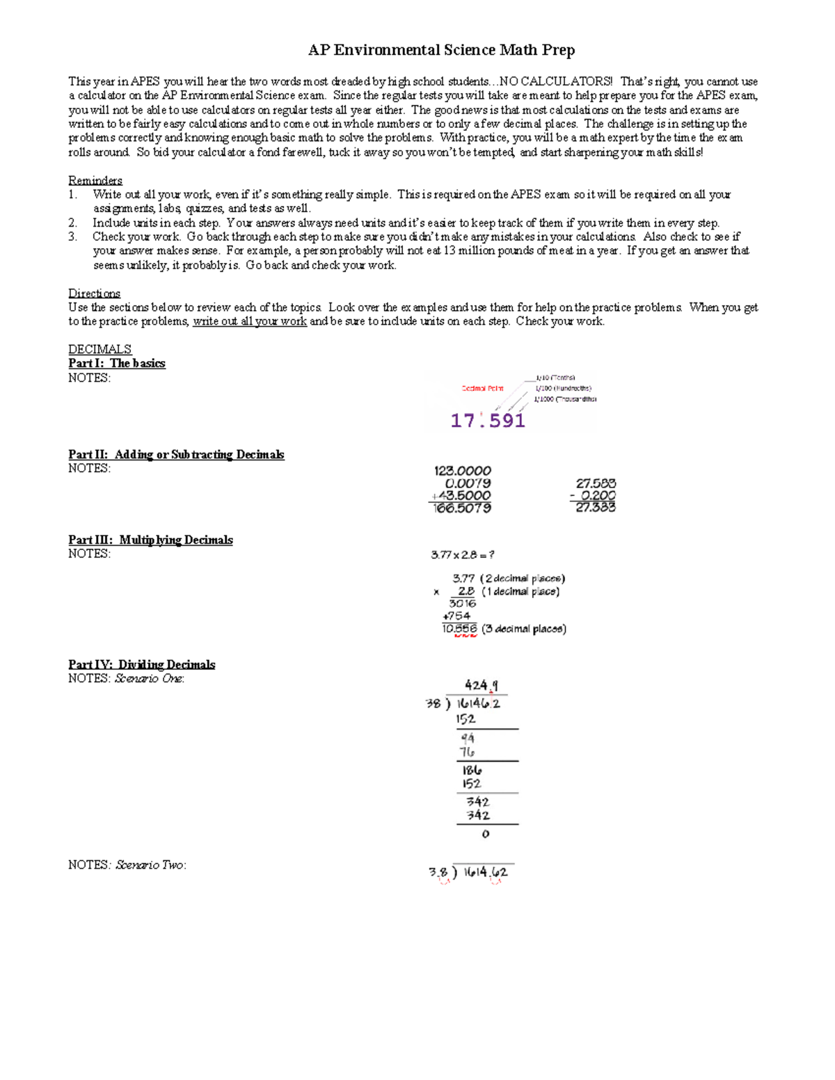 Math1516nonotesa - AP Environmental Science Math Prep This year in APES ...
