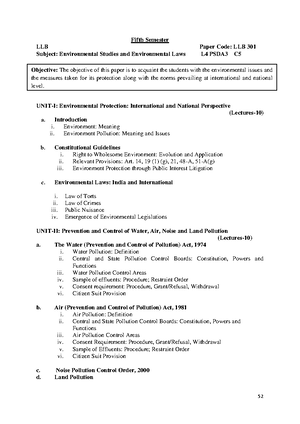 SEM 5 PYQ - ipu question paper semester 5 of llb - Enviornmental Law ...